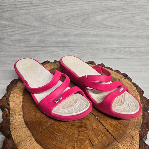 Crocs Swiftwater Slide Sandals Hot Pink Slip-On Round Toe Strappy Women ...
