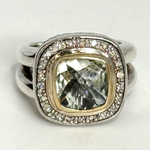 EFFY Sterling Silver & 18k Gold Prasiolite & Diamond Statement Ring Sz ...