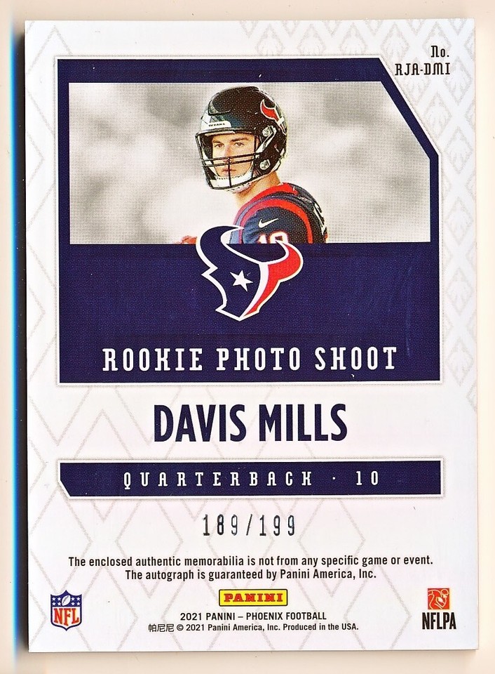 2021 Phoenix Davis Mills Rookie Jersey Autographs Auto Rc #RJA-DMI (189 ...