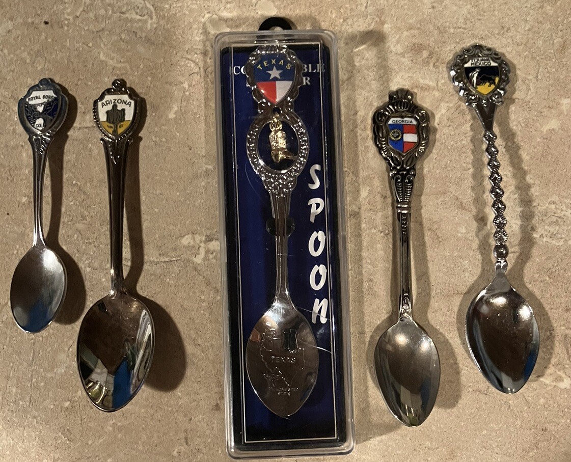 Lot Of 5 Standard Collector's Silver-Toned Spoons. Bonus Texas ...
