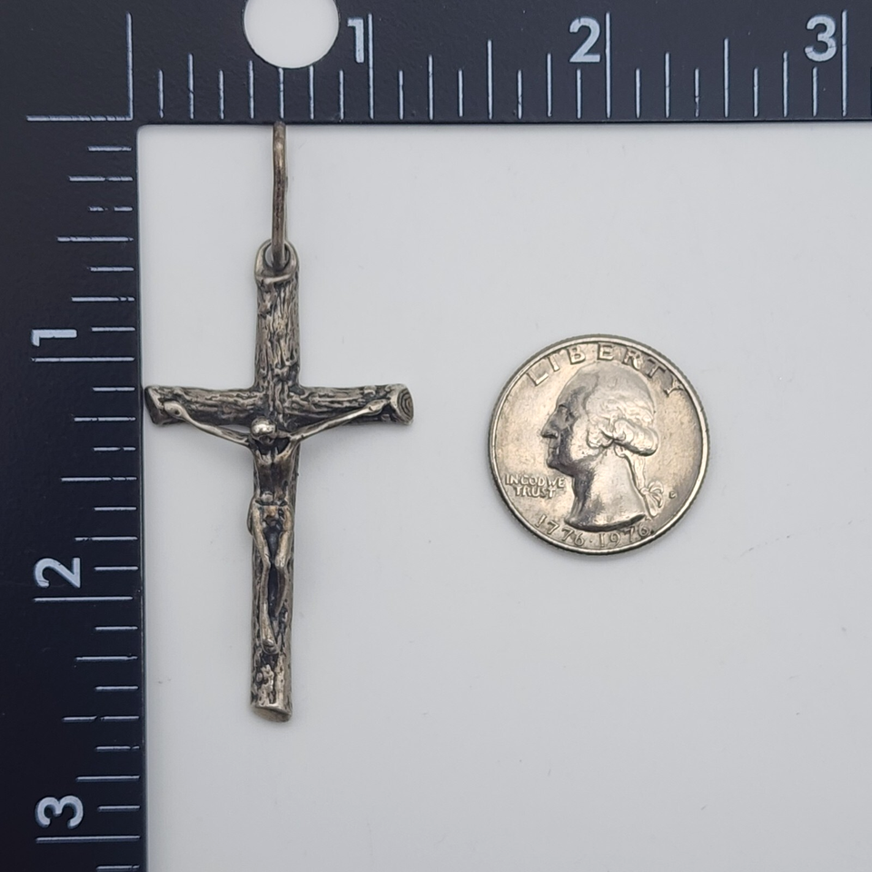 Vintage Wood Motif Religious Cross Jesus Crucifix - Sterling Silver 925 ...