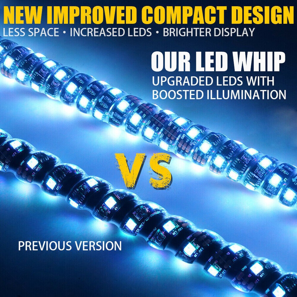 5ft RGB LED Spiral Whip Light Antenna with Flag & Remote for ATV UTV ...