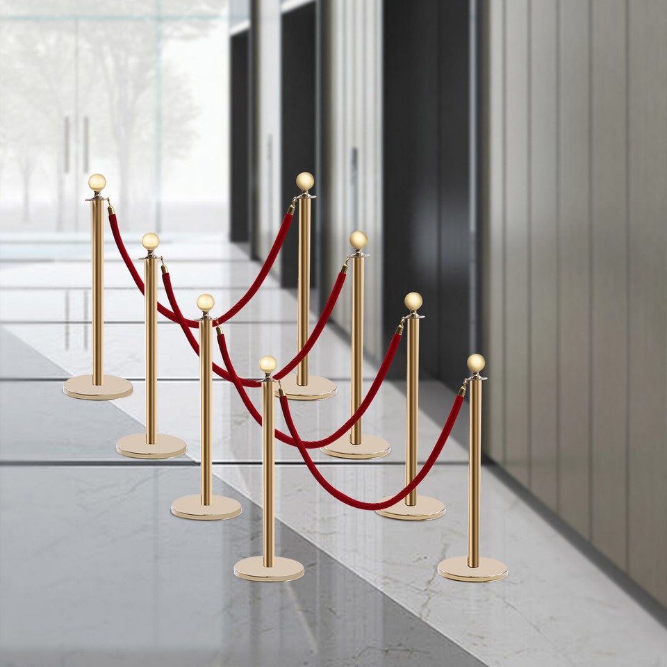 8 PCS Crowd Control Stanchion Gold Posts Set with Red Velvet Rope Queue ...