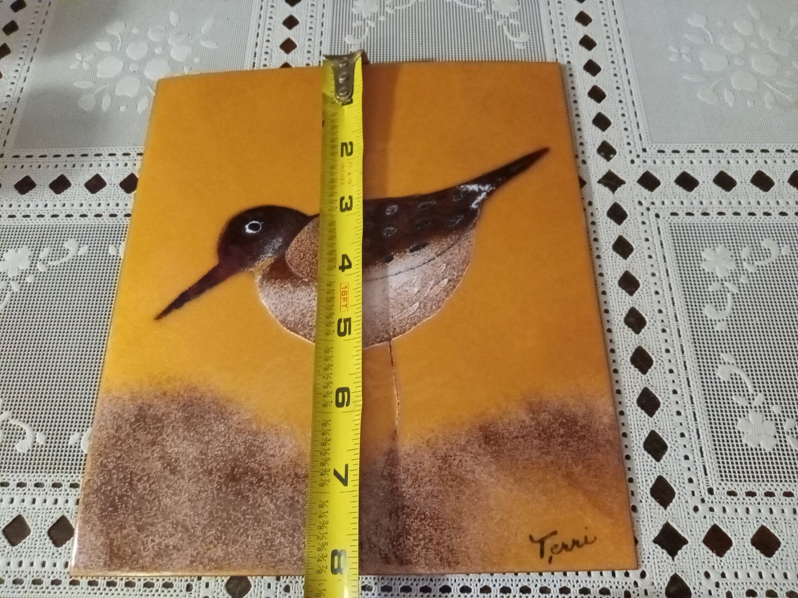 Vintage Terri Ouellette Enamel On Copper Panel Sandpiper Bird Art ...