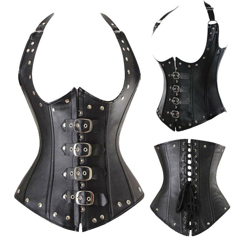 Women‘s Black Waist Training Corset Steampunk Gothic Basque Bustier ...