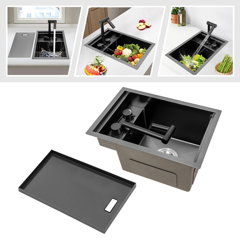 Grey Kitchen Sink, Undermount Workstation Sink, Drop-in Single Bowl Bar ...