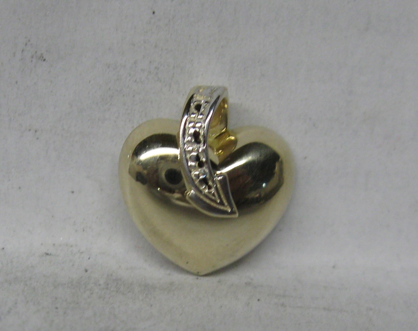 14K SOLID GOLD PUFFED HEART ARROW GENUINE DIAMOND PENDANT SLIDE FOR ...
