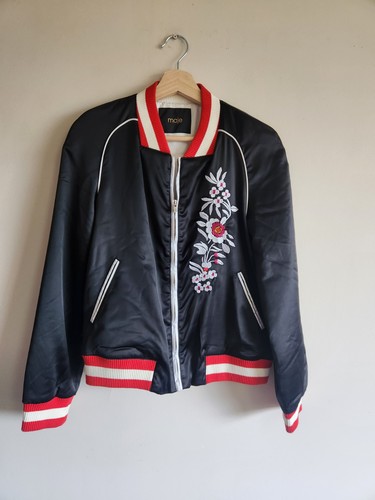 Maje Satin Embroidered Bomber Jacket Floral Embroidery Black Red White ...