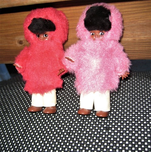 Two (2) Vintage Eskimo Sleepy Eye Rattle Dolls Pink & Red Fur Coats | eBay