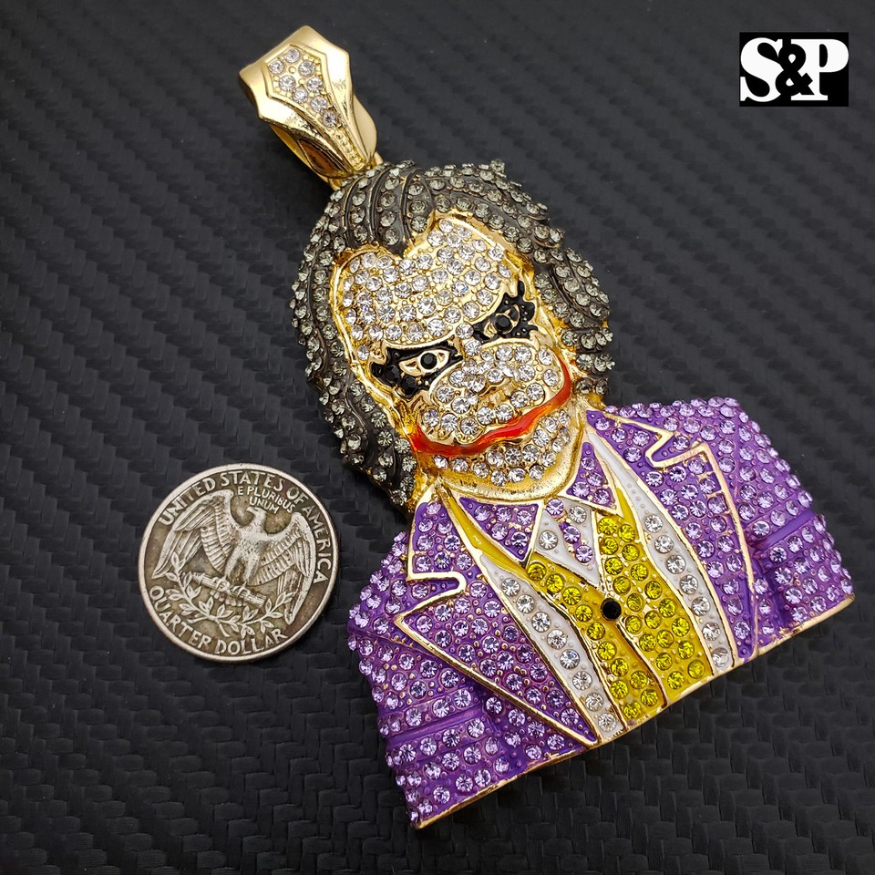 Hip Hop Large JOKER Pendant & Iced Cubic Zirconia Miami Cuban Chain ...