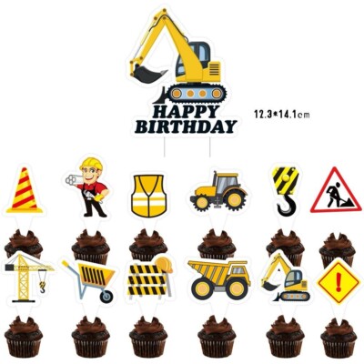 Construction Vehicles Cake & Cupcake Toppers 13pcs Bundle Cake ...