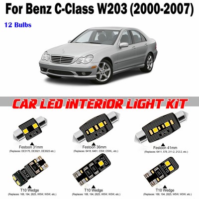 12 Bulbs Super White LED Interior Dome Light Kit For Benz C-Class W203 ...