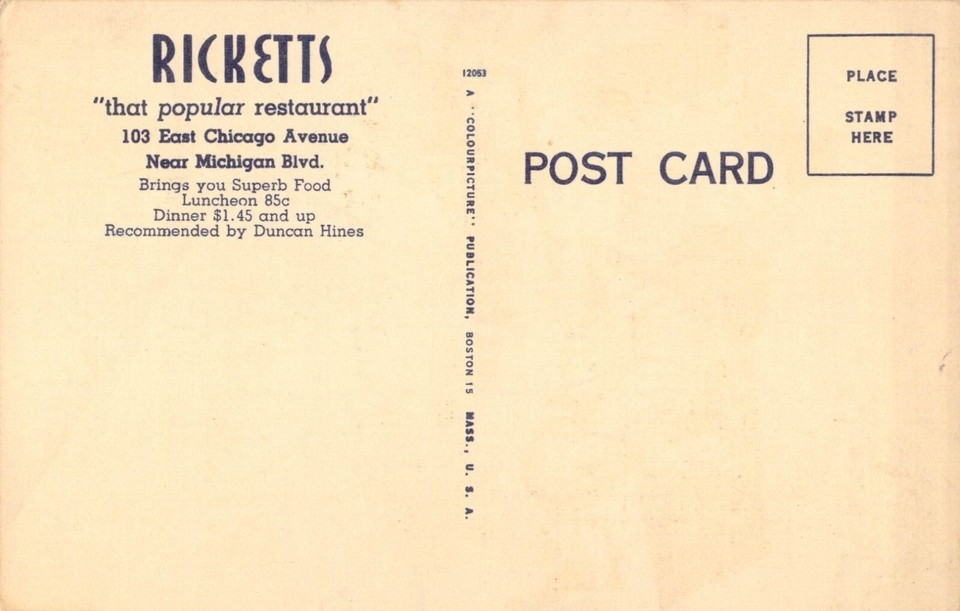 Ricketts at the Watertower Restaurant 103 E Chicago Ave IL Linen ...