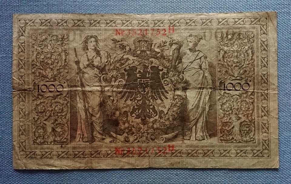 alte Reichsbanknote Geldschein Eintausend 1000 Mark Berlin 21. Apr 1910 ...