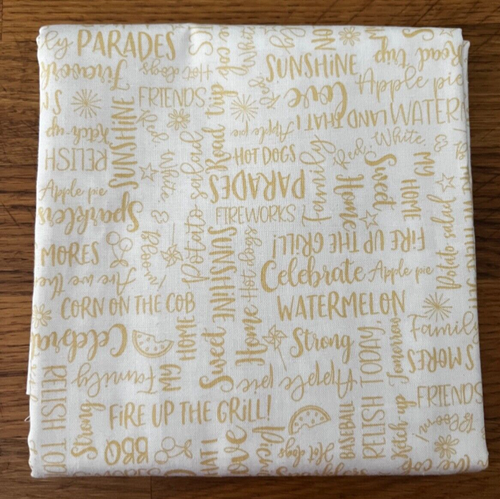 Red White & Bloom Kimberbell Cotton Fabric 1 Yd cut Pale Yellow Words ...