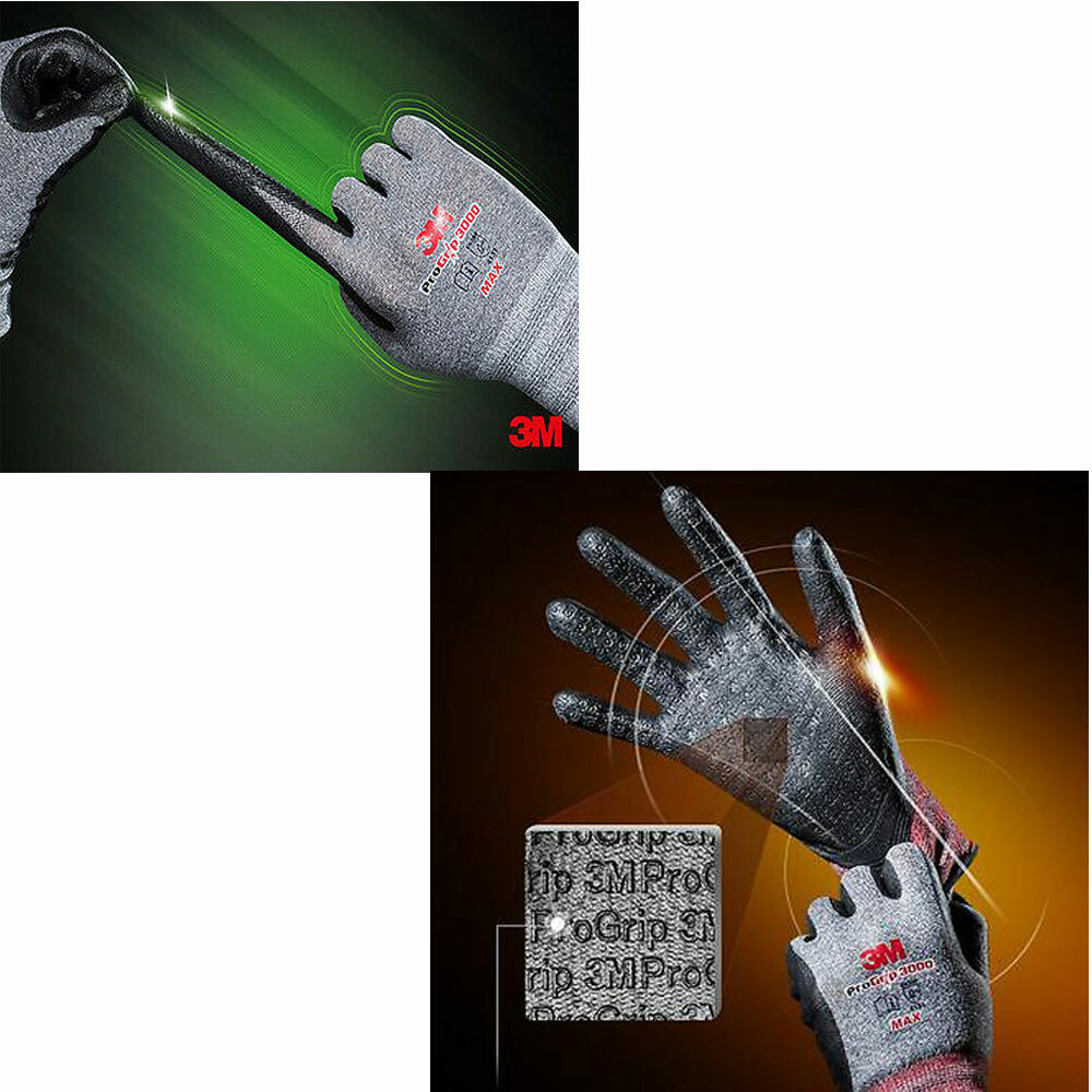 3M ProGrip 3000 MAX Nitrile Coated Work Gloves S M L XL Premium Work ...