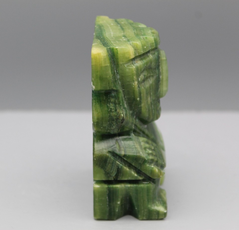 Vintage Carved Stone Mesoamerican Jade-Green Marbled Aztec Mayan Style ...