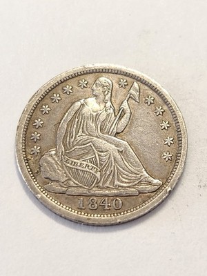 1840 AU+++ SCARCE NO DRAPERY SEATED LIBERTY HALF DIME NICE SHIELD AND ...