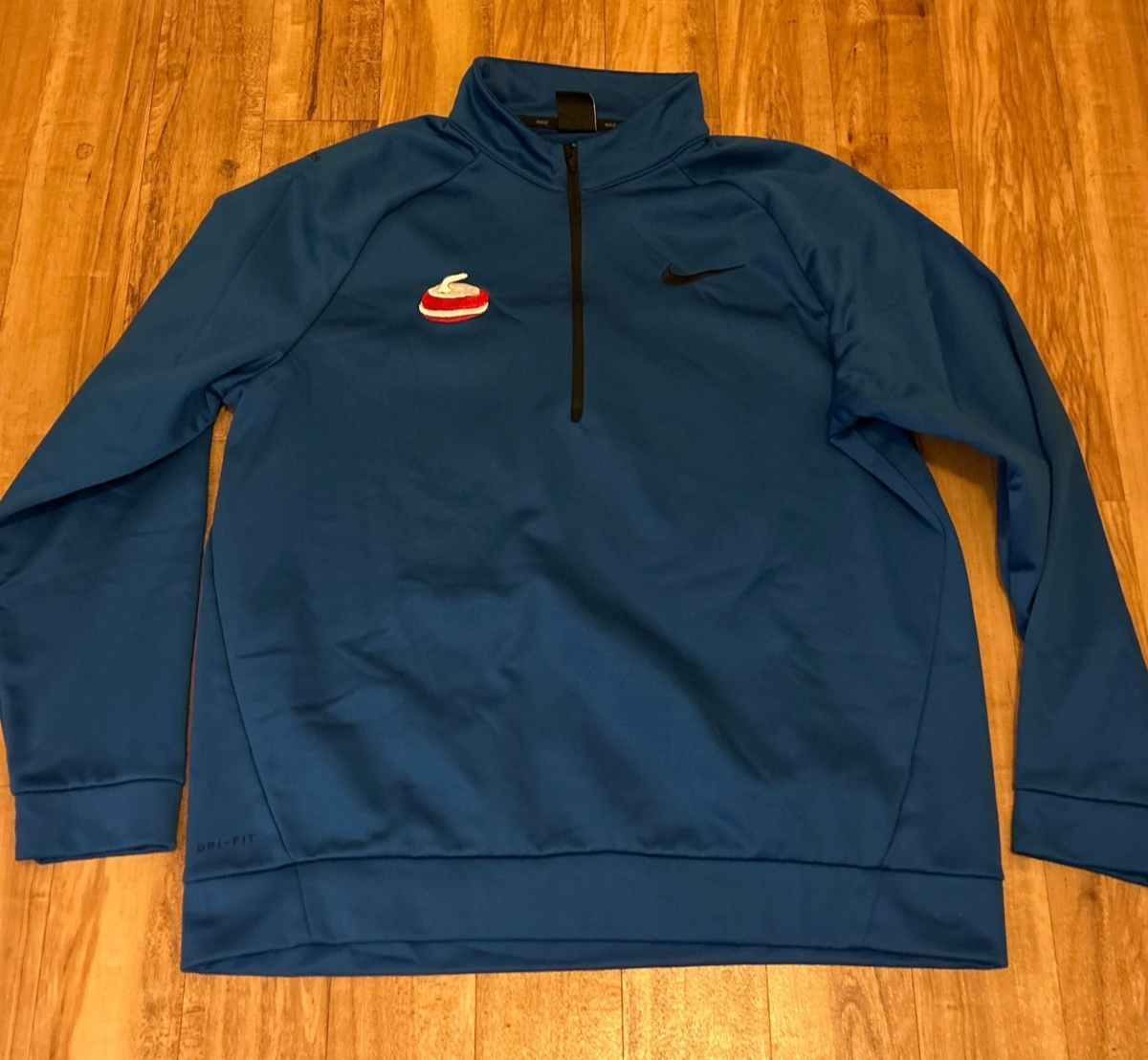 Nike Dri Fit Adult Size XL Blue 1/4 Zip Sweatshirt Curling Rock Theme ...