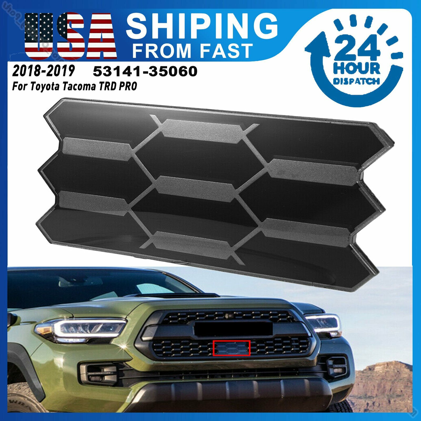 Garnish Sensor Cover Black For 18-19 Tacoma TRD Pro Front Grille ...