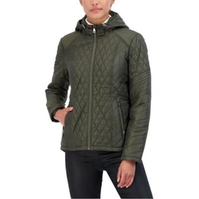 Sebby Raincoat Jacket Quilted Hooded Water-Resistant Knit Trimmed Size ...