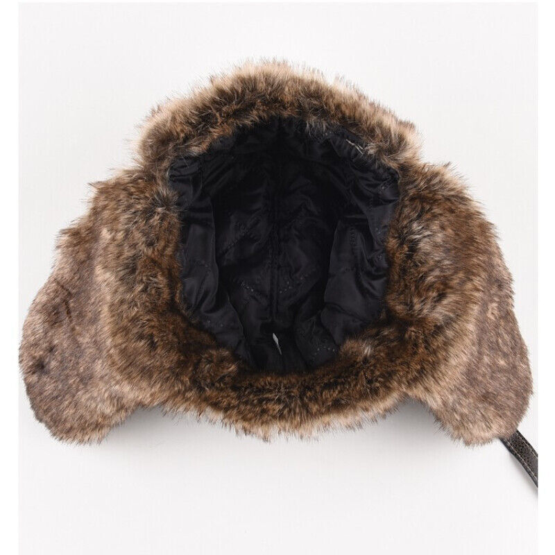 Men's Winter Raccoon Fur Leather Trapper Hat Russian Ushanka Earflap ...