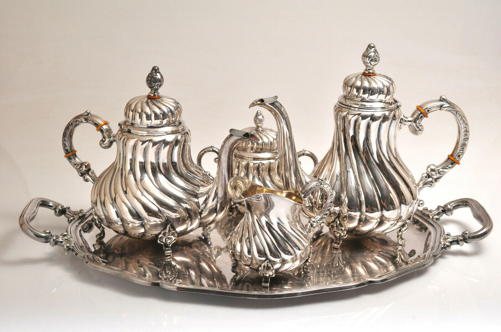 BEAUTIFUL Antique Sterling Silver German Handarbeit Handmade Teaset w ...