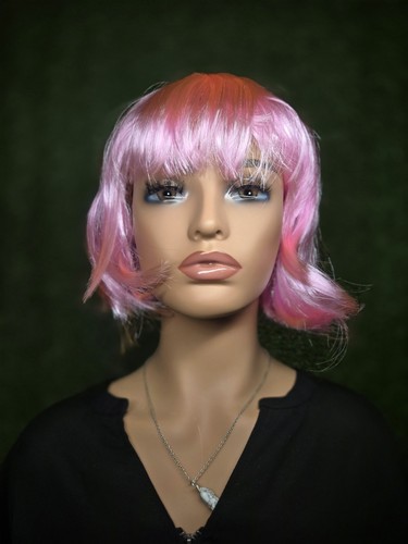 Metallic Pink Wig Short Straight Synthetic Hair 10Inch Colorful Wigs ...