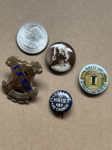 4 Vintage Christian Religious Jesus God Church Bible School Pin Pinback ...