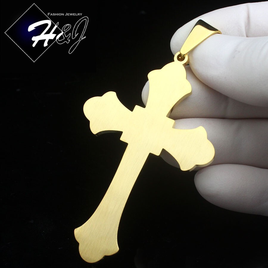 MEN's Stainless Steel ICY Bling CZ Gold Plated Layered Cross Pendant ...