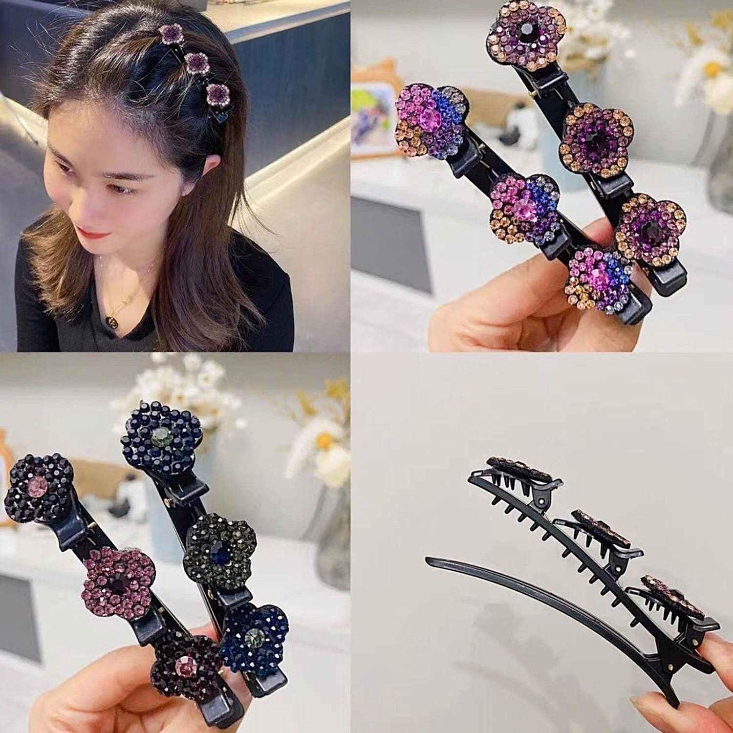 4Pcs Fabric Hair Clip Rhinestone Flower Bands for Women Girls Styling ...
