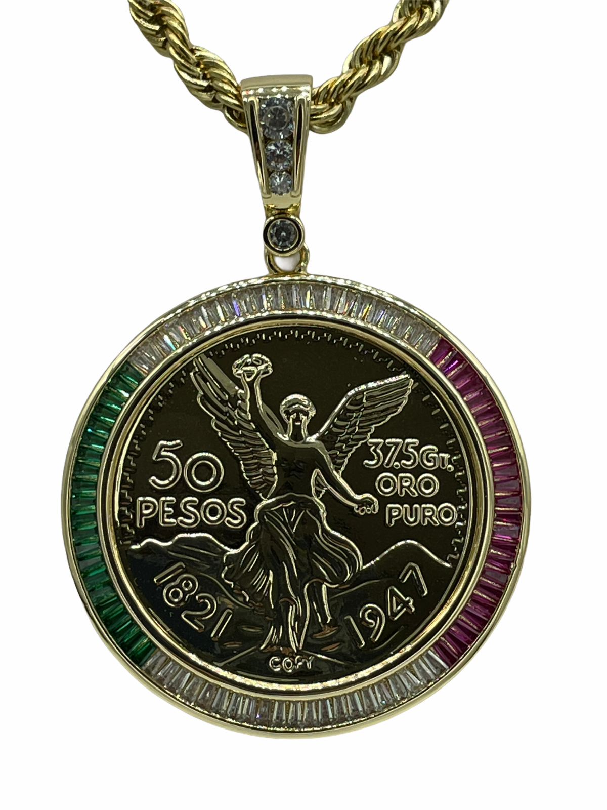 Centenario Coin Pendant with Rope Necklace Gold Filled Mexican Colors ...