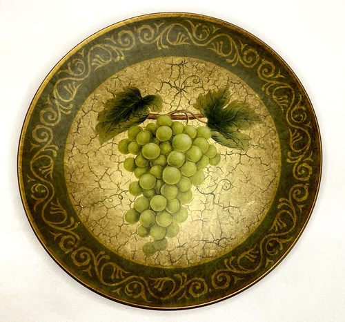 Decorative Display Kitchen Plate Grapes Fruit Green Crackle Gold 10.25 ...