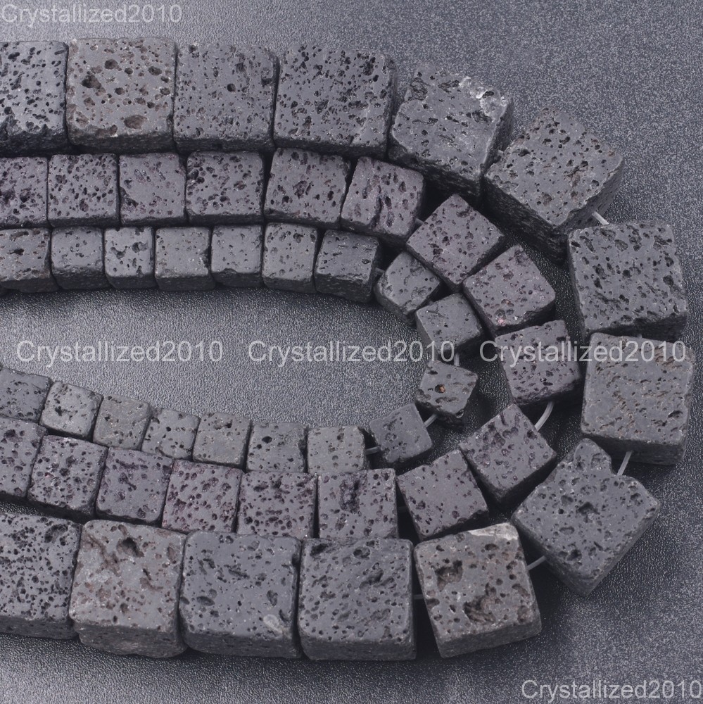 2 Strands Natural Black Volcanic Lava Gemstone Square Cube Beads 8mm ...