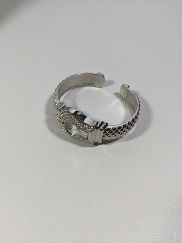 Silver Tone Crystal Horse Shoe Shape Open Cuff Hinge Bracelet Band ...