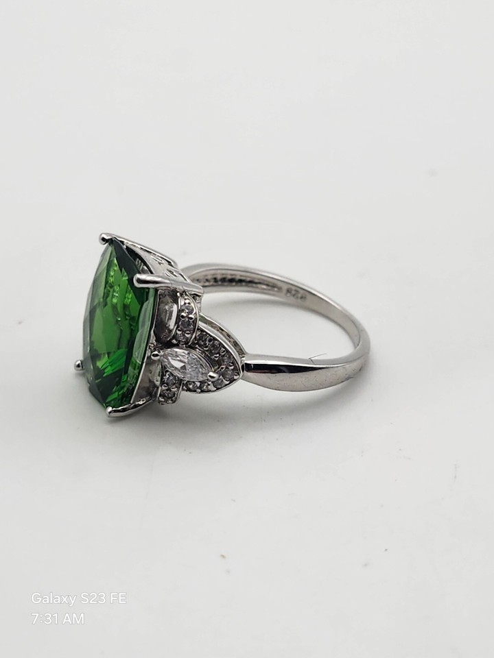Stauer Stering Silver w/ Top Faceted Green Helenite & CZ Ring Size 7 | eBay