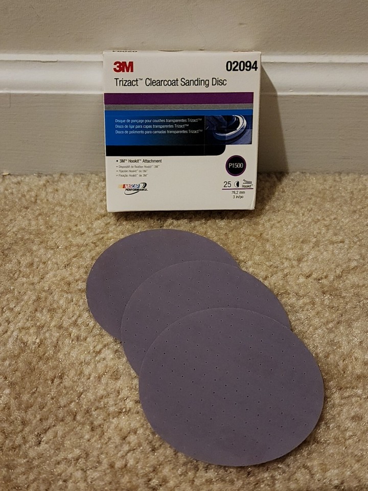 3M Trizact 3" #02094 Hookit P1500 Grit Clear Coat Discs. (3 Discs Per ...