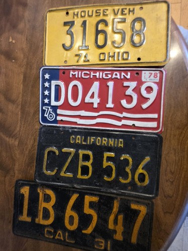 Lot Of 4 Vintage License Plates '31 '63 CA '78 MI '71 OH Classic Cars ...