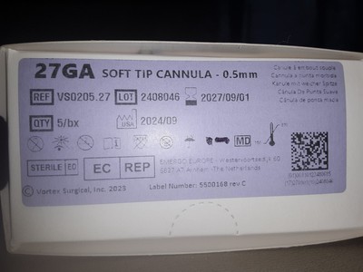 vortex surgical 27 gauge soft tip cannula .5mm, ref vs0205.27 qty ...
