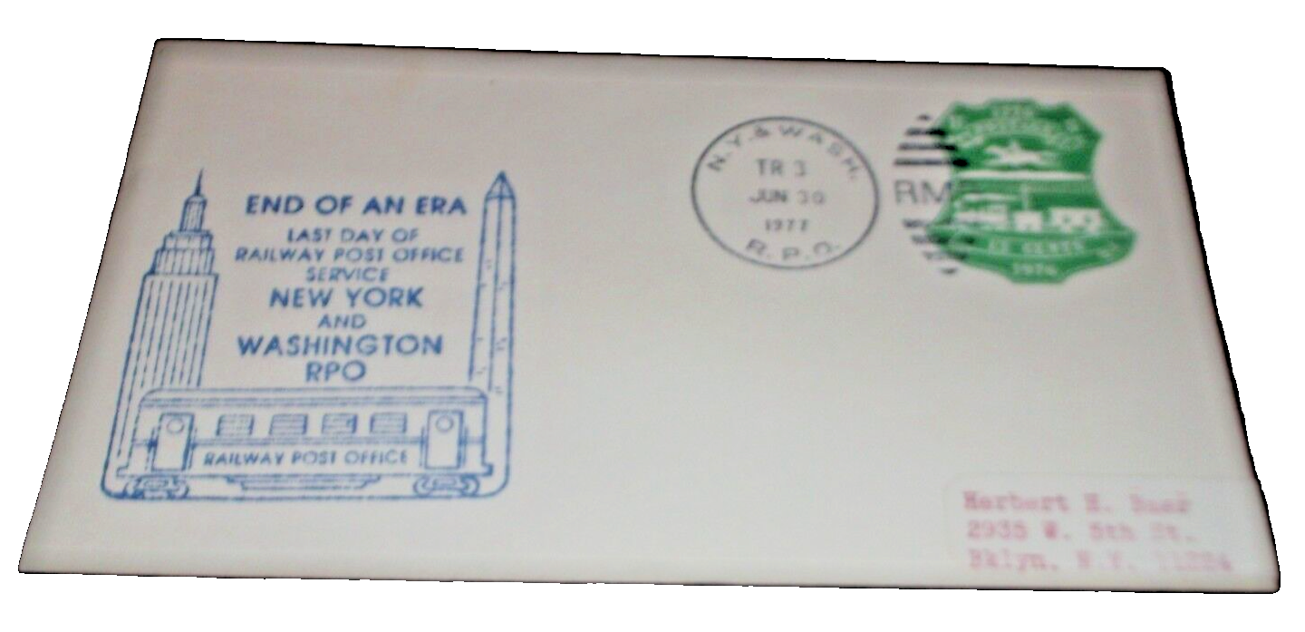 JUNE 1977 AMTRAK "THE WASH LINE" RPO TRAIN #3 SOUVENIR ENVELOPE WITH ...