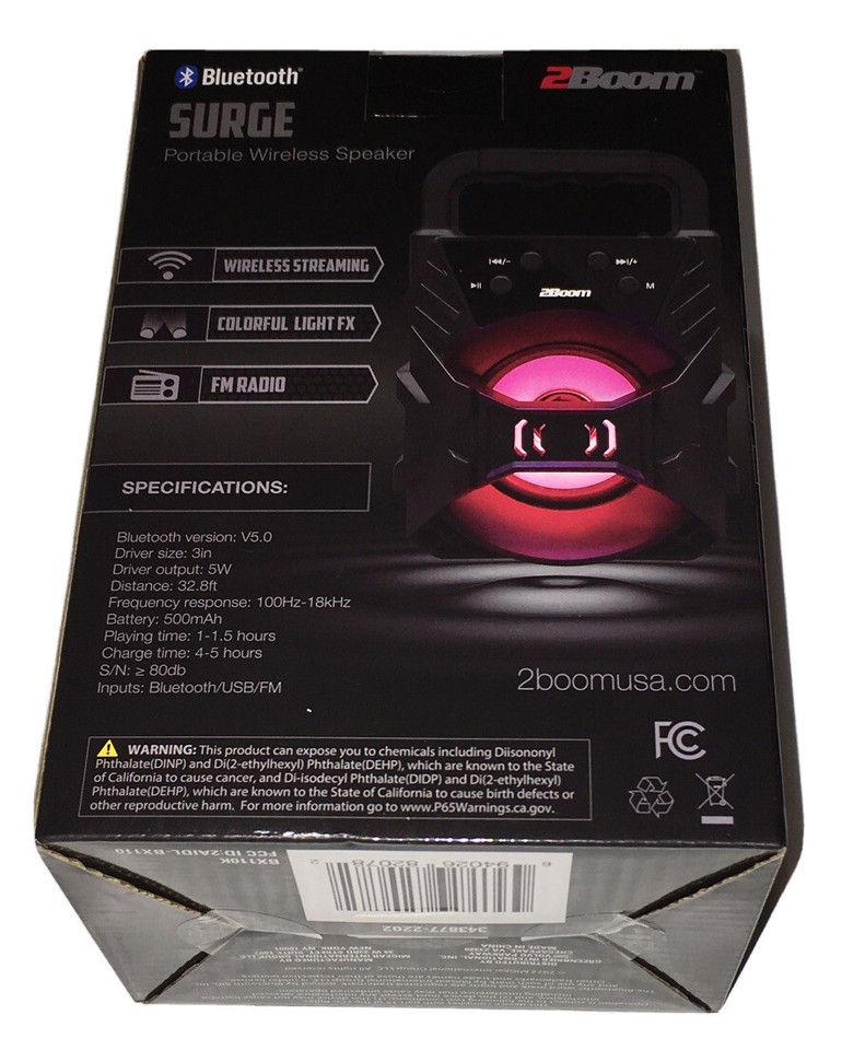 2Boom Bluetooth V5.0 Surge Portable Wireless Speaker Lights Changes ...