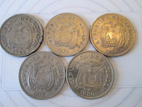 SET 5 COINS UN SUCRE! Vintage ECUADOR coin: copper/nickel 1964 74 77 80 ...