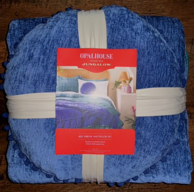 Opalhouse Jungalow 60" x 80" Velvet Throw + Pillow Set Blue Teal Sunset ...