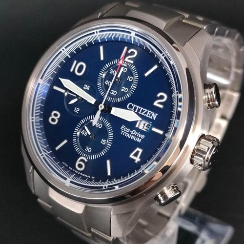 Citizen Eco-Drive B612-001V201 Titanium Date Navy Silver Round Solar ...