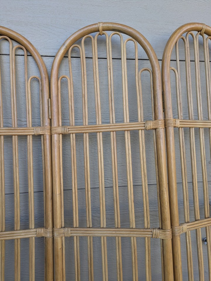 Vintage Boho Chic Bamboo Rattan 3-Panel Room Divider Screen Mid Century ...
