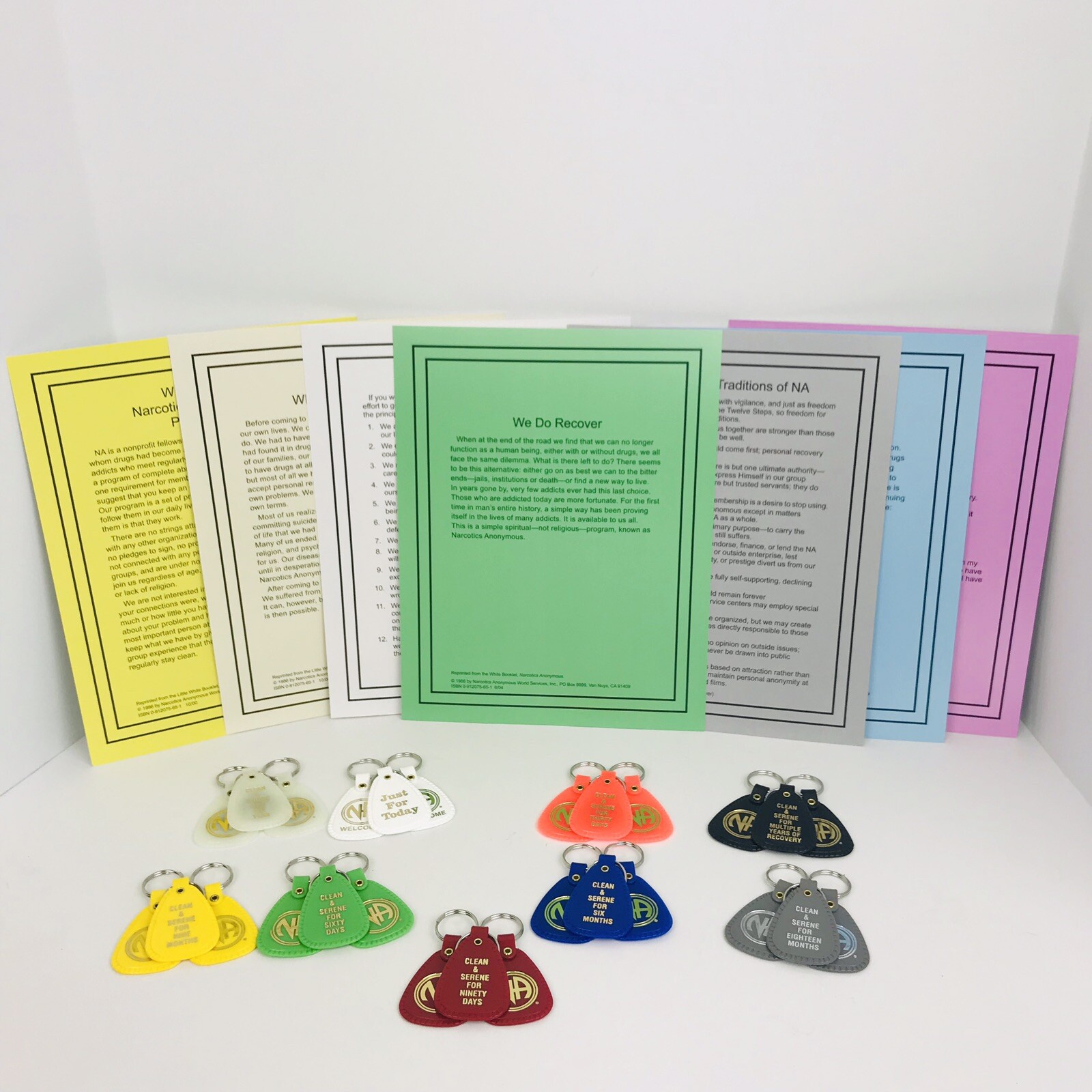NARCOTICS ANONYMOUS NA 7 Group Reading Cards Set and 27 keytags English ...
