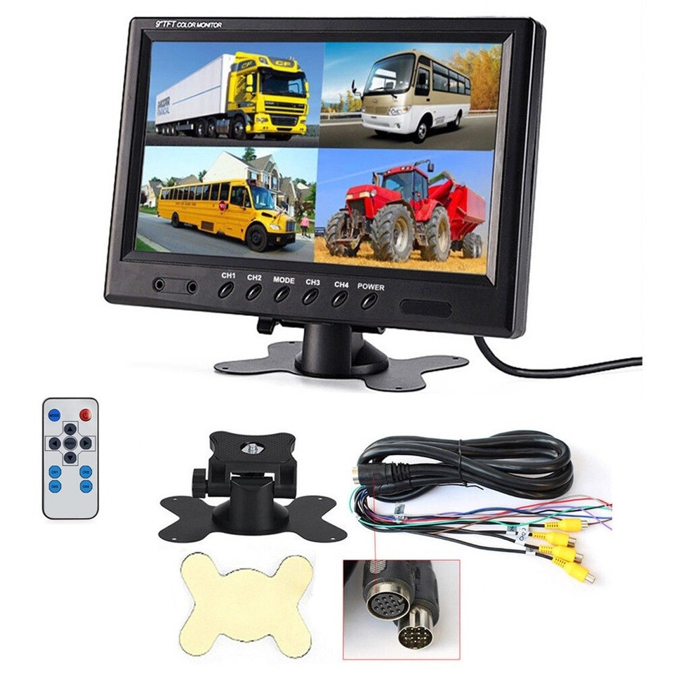 9" Quad Split Monitor Screen 4x Rear View Backup CCD Camera System For ...