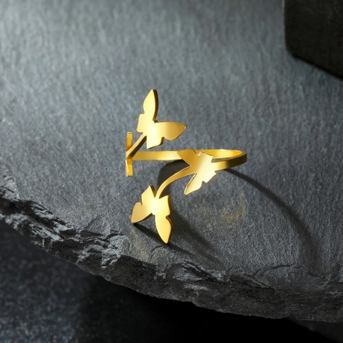 Stainless Steel Butterfly Rings for Women Aesthetic Open Adjustable Ring Jewelry | eBay