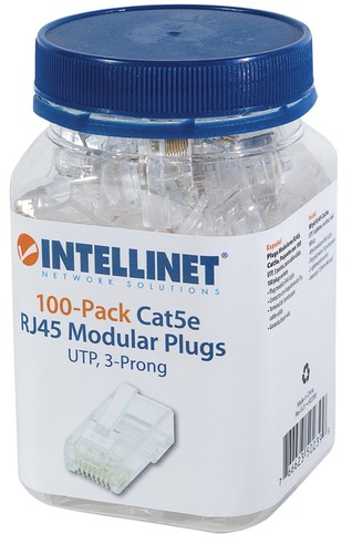 Intellinet 502399 RJ45 Modular Plugs, Cat5e, UTP, 3-Prong, For Solid ...