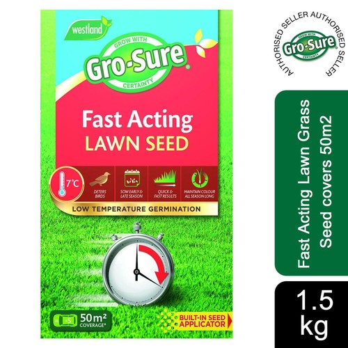Gro-sure Fast Acting Lawn Grass Seed covers 50m2, 1.5Kg Box ...